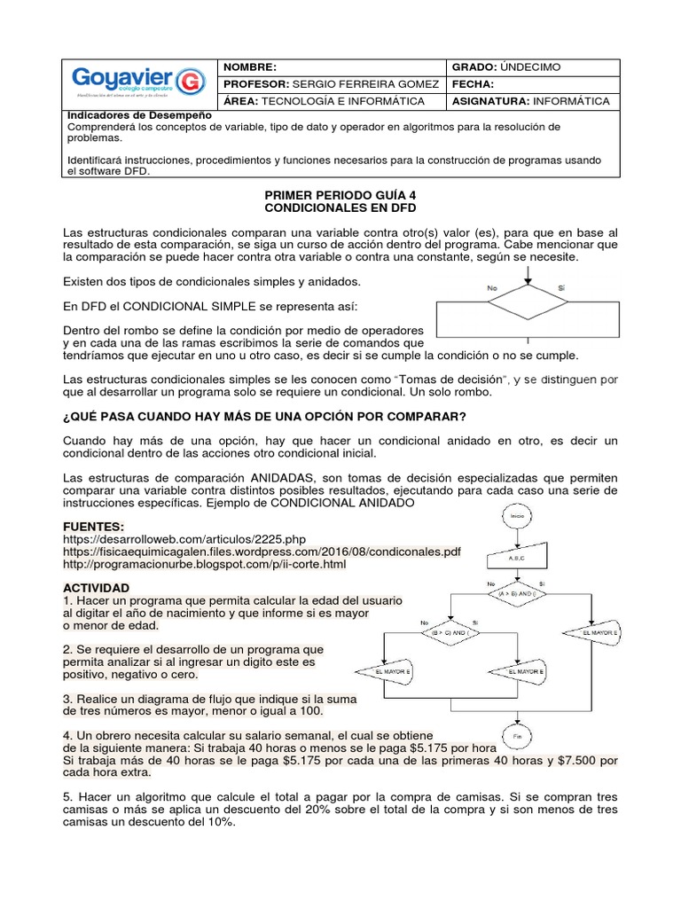 Condicionales en DFD: Guía y Ejercicios | PDF | Programa de computadora | Programación