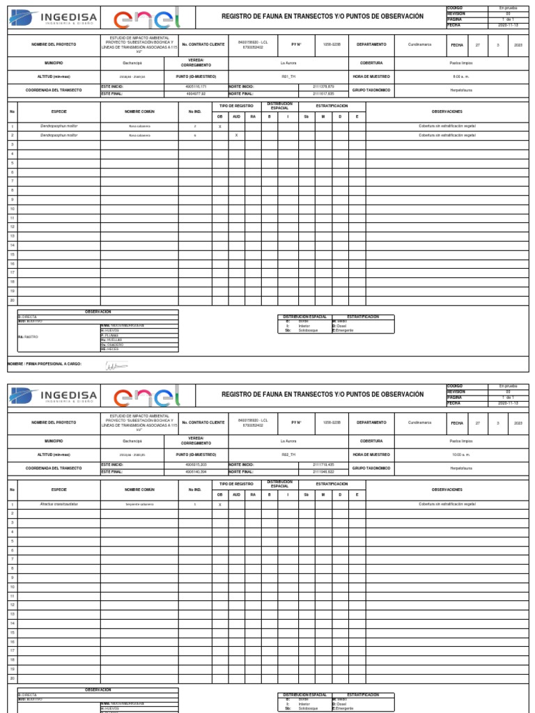 Registro de Fauna en Transectos Y/O Puntos de Observación: Logo Cliente ...
