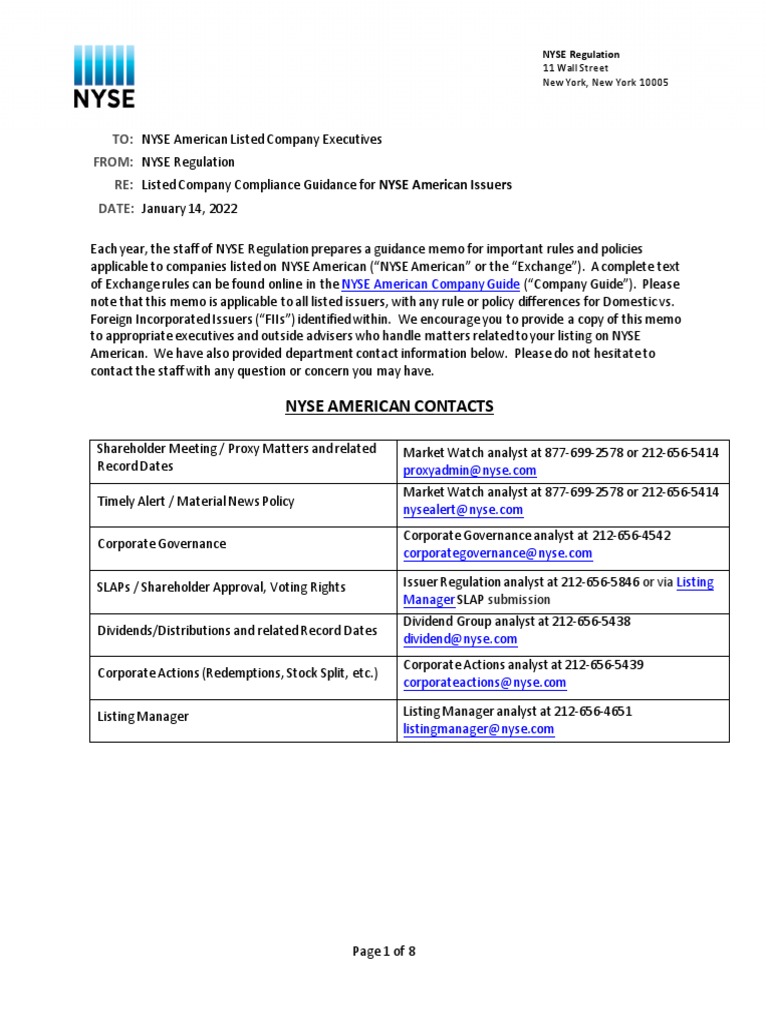 NYSE American 2022 Annual Guidance Letter | Download Free PDF | Form 10 ...