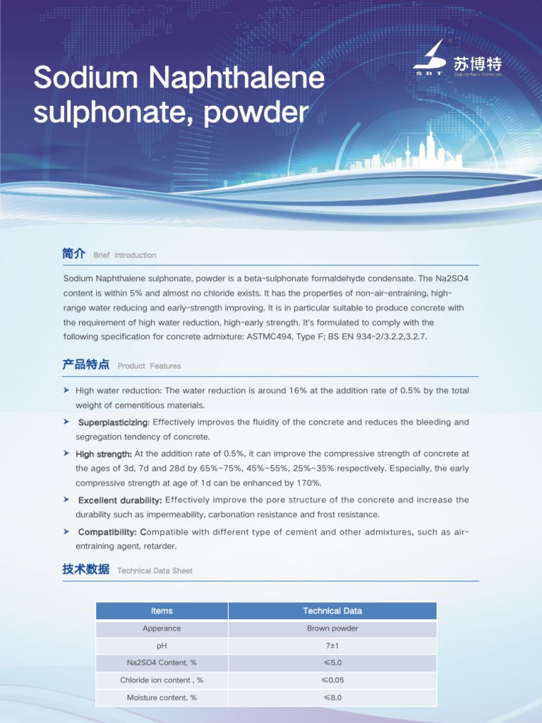 TDS OF Sodium Naphthalene Sulphonate, Powder | PDF