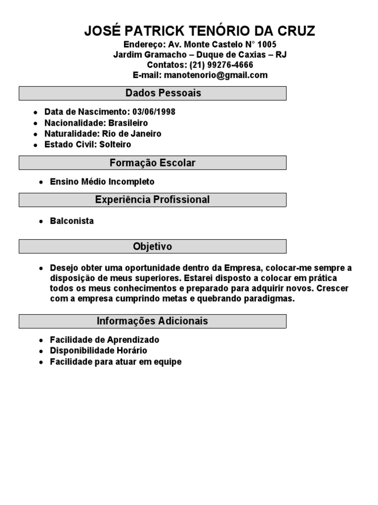 JOSÉ PATRICK TENÓRIO DA CRUZ | PDF
