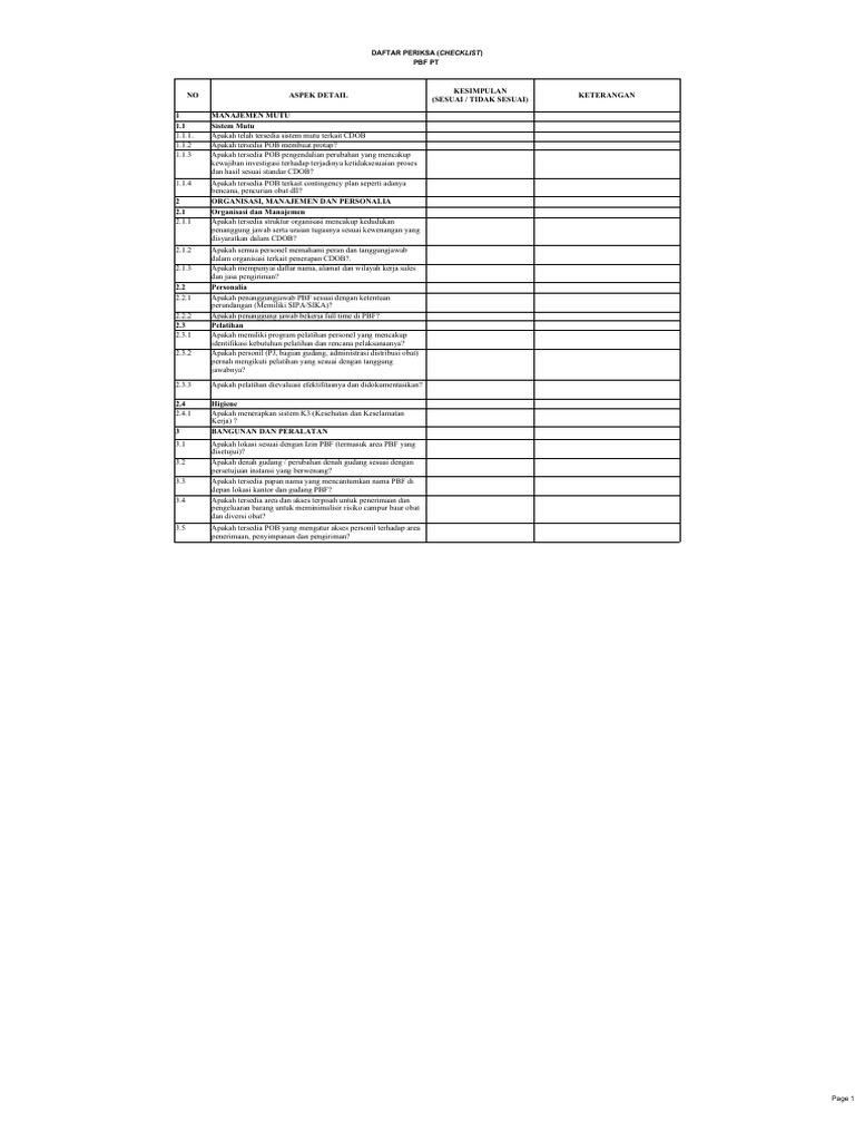 Form Inspeksi Diri | PDF