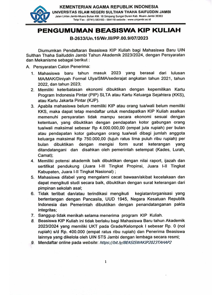 Pengumuman KIP 2023 | PDF