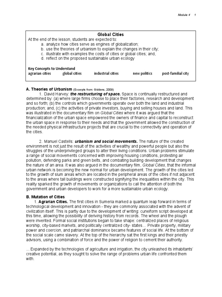 Module 4 Global Cities | PDF | Slum | Working Class