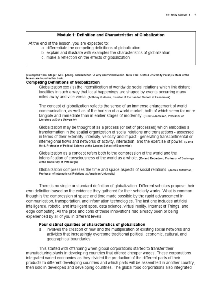 Module 1. Definition and Characteristics of Globalization | PDF