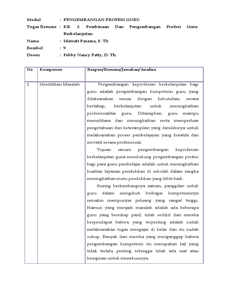 Resume KB 3 Pengembangan Profesi Guru | PDF | Karier & Perkembangan