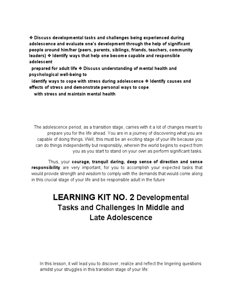 MODULE 2 - Developmental Tasks | PDF