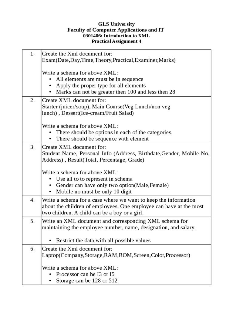 GLS University Faculty of Computer Applications and IT: 0301406: Introduction To XML Practical ...