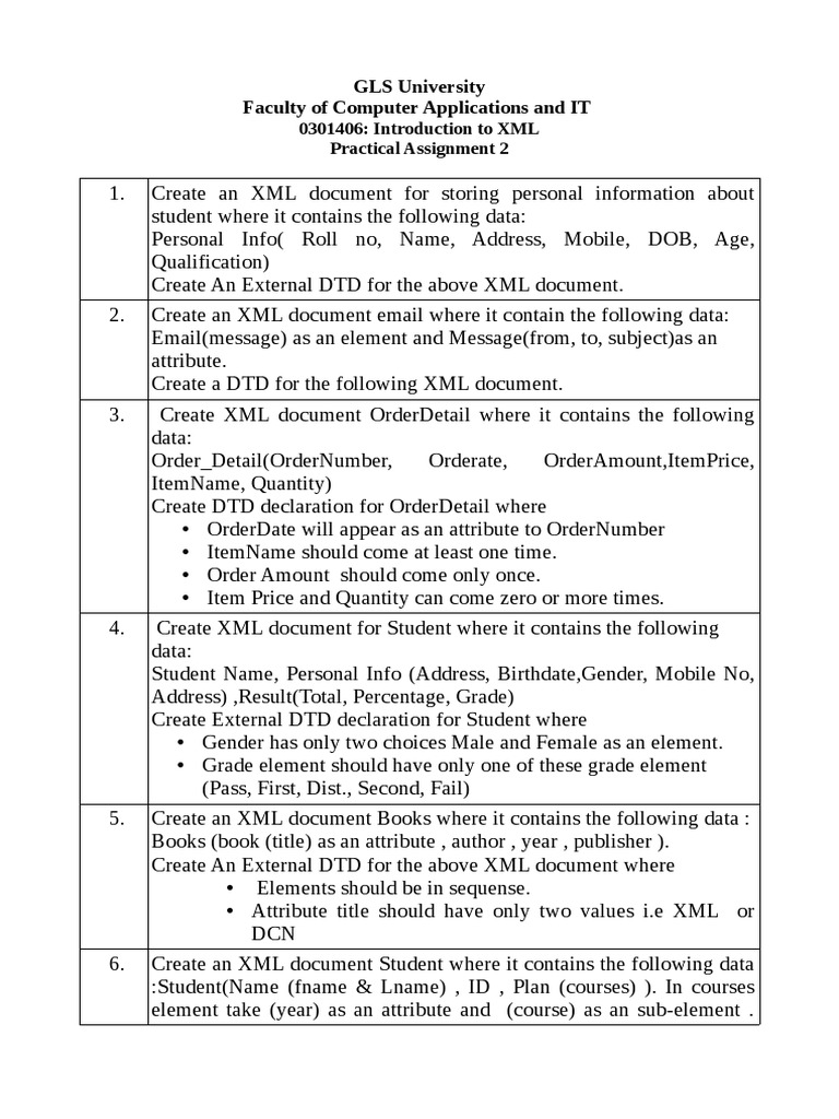 XML Unit-2 Assignment | PDF