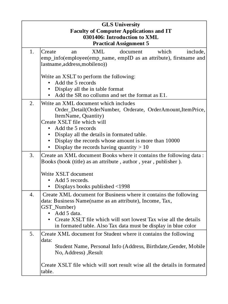XML Unit-5 Assignment | PDF