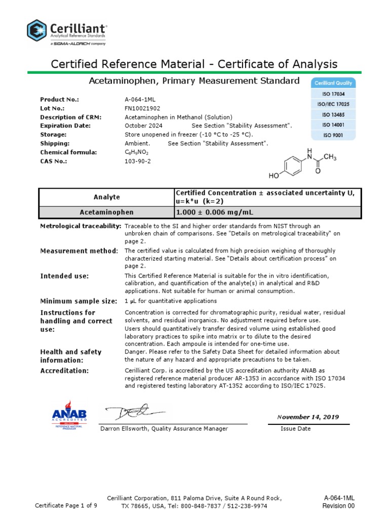 Coa PCT | PDF | Calibration | High Performance Liquid Chromatography