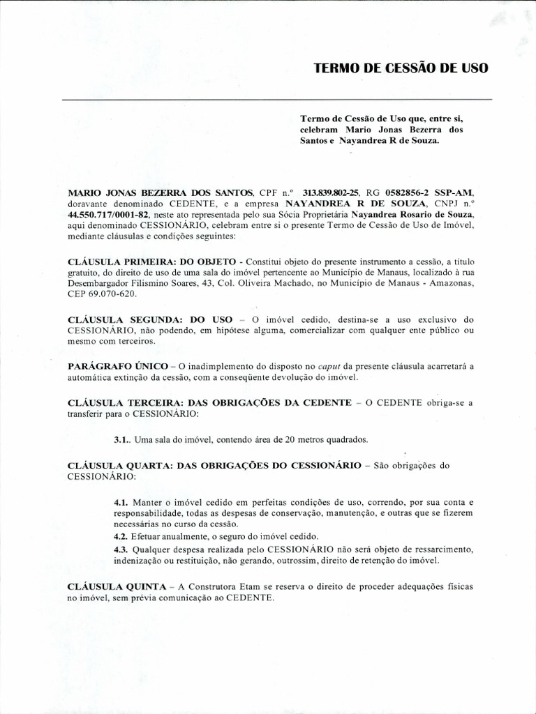 Contrato De Cessao Download Grátis Pdf Justiça Crime E Violência