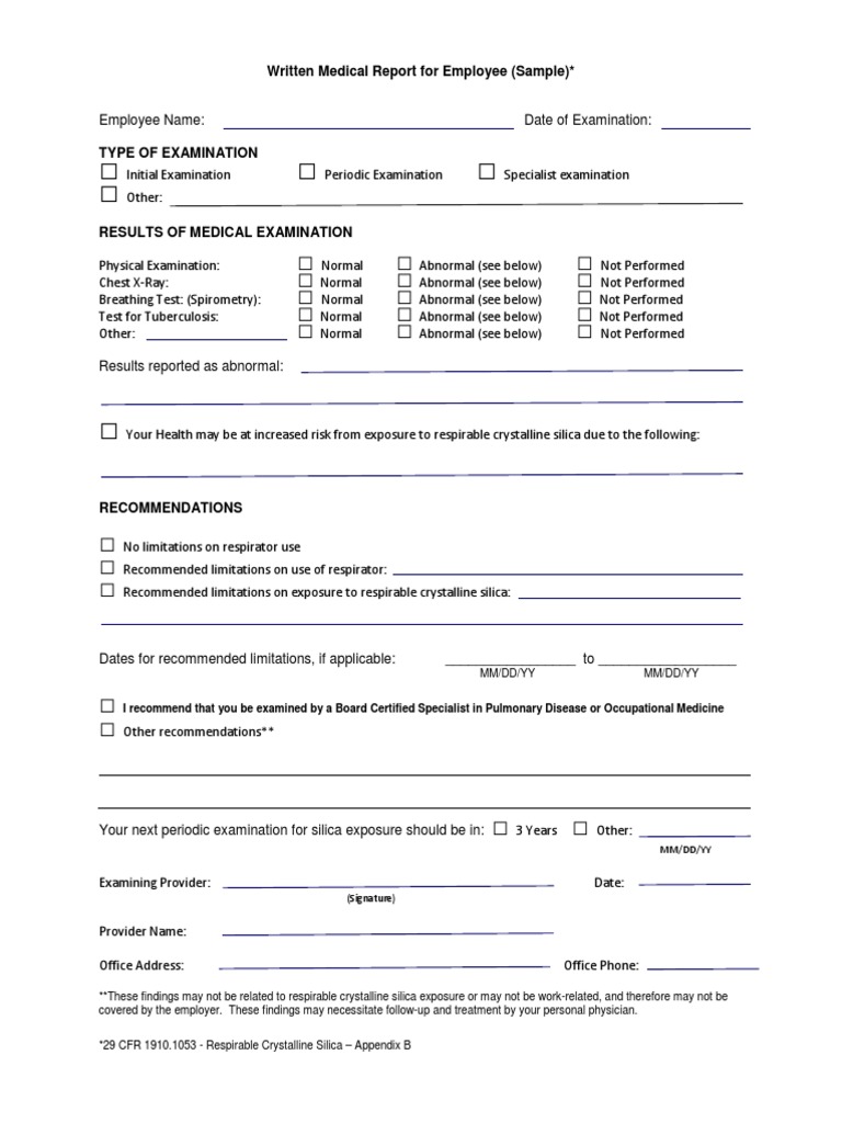 Written Medical Report For Employee | PDF