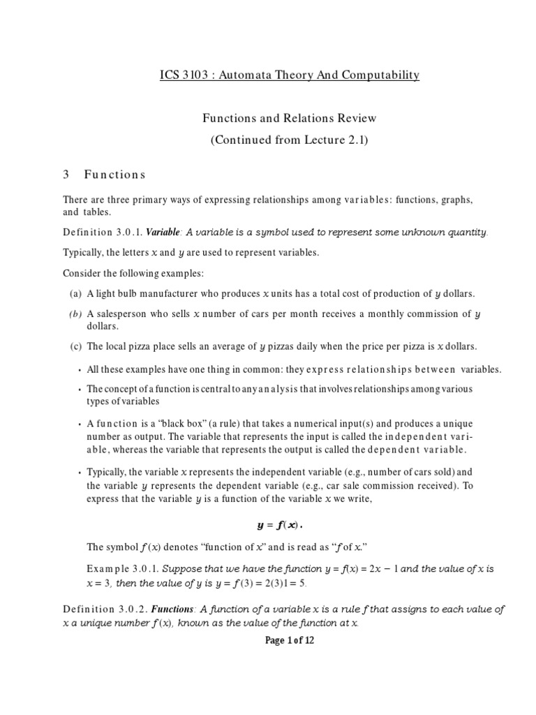 Functions Relations Pdf Function Mathematics Variable Mathematics