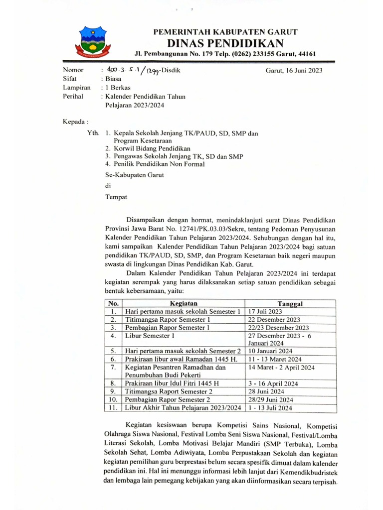 Kalender Pendidikan TK, SD Dan SMP Tahun 2023 | PDF