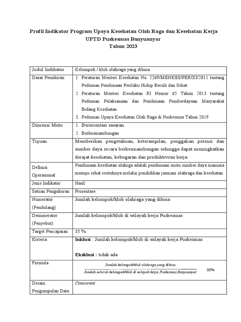 Profil Indikator KESJAOR | PDF