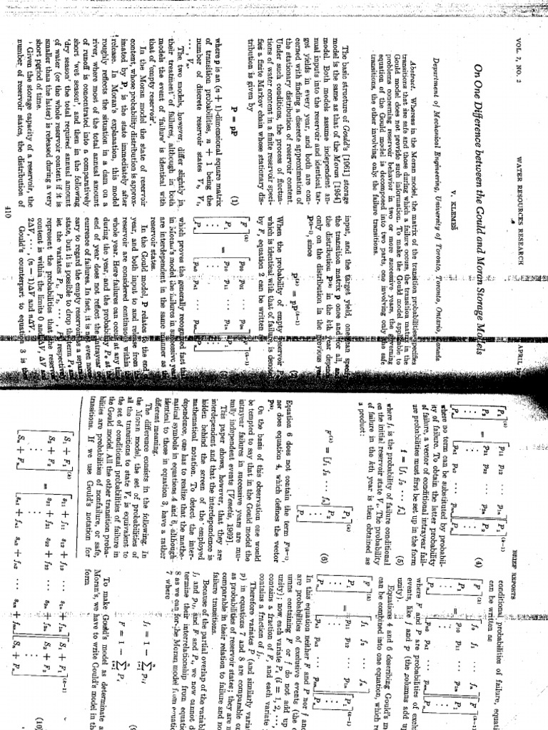 Klemes 1971, Gould and Moran Models - 000588 | PDF