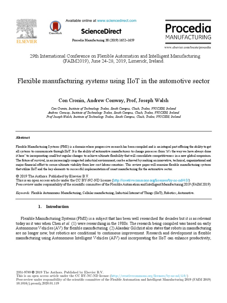 Flexible Manufacturing Systems Using Iiot in The Automotive Sector Flexible Manufacturing ...