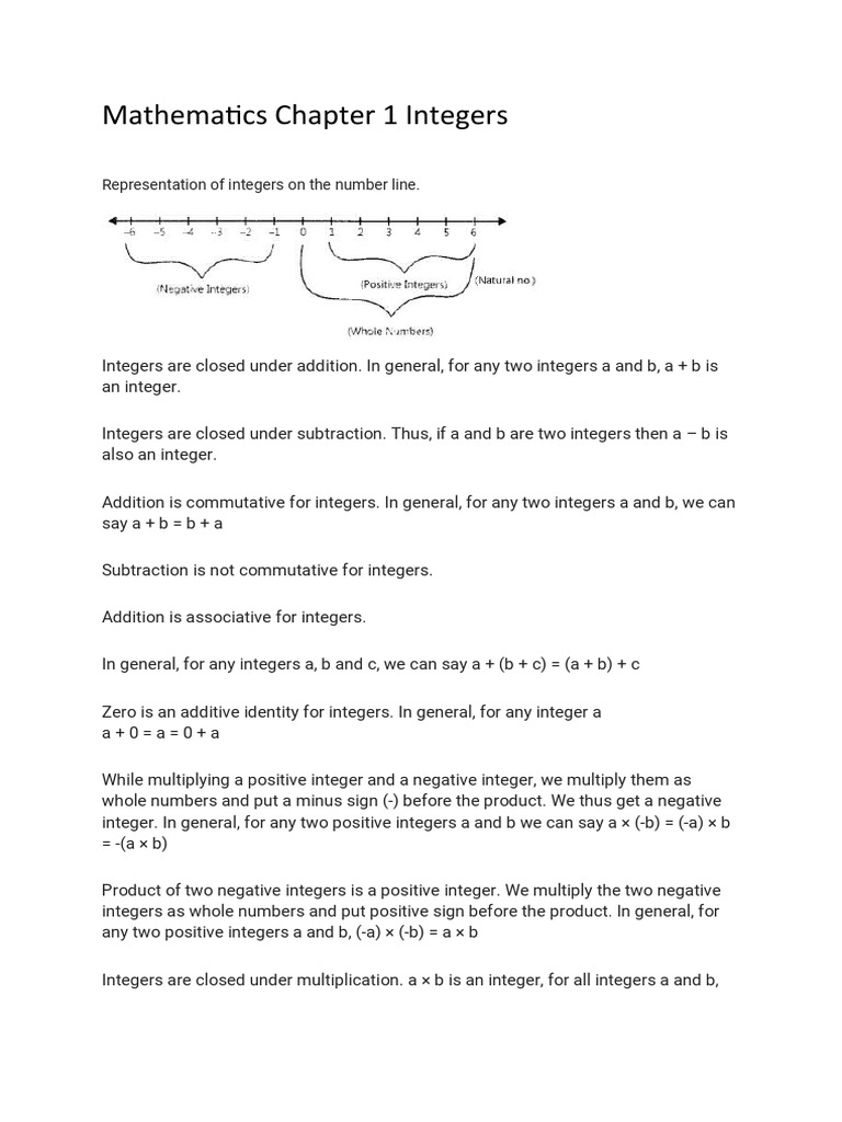 Mathematics Chapter 1 Integers | PDF