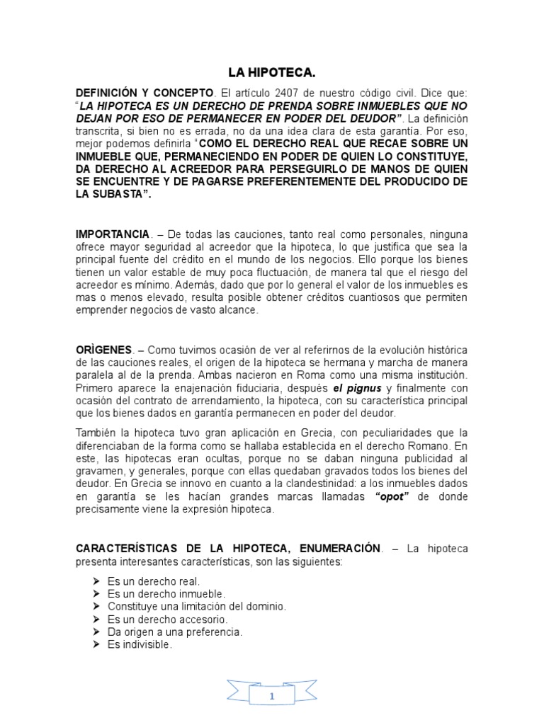 Hipoteca: Definición y Características | PDF | Ley de hipotecas | Ley ...