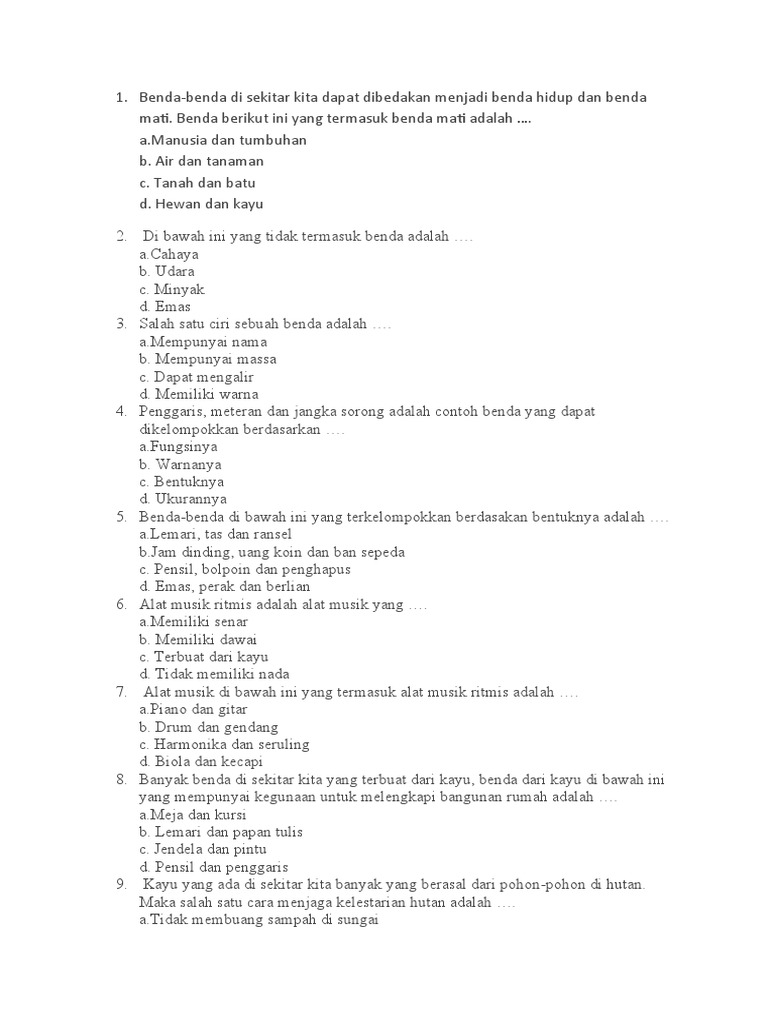 SOAL TEMA 3 SUB TEMA 1 (3) | PDF