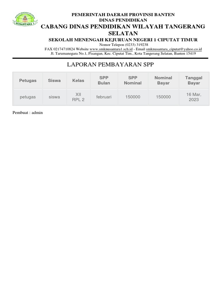 Laporan Pembayaran SPP | PDF