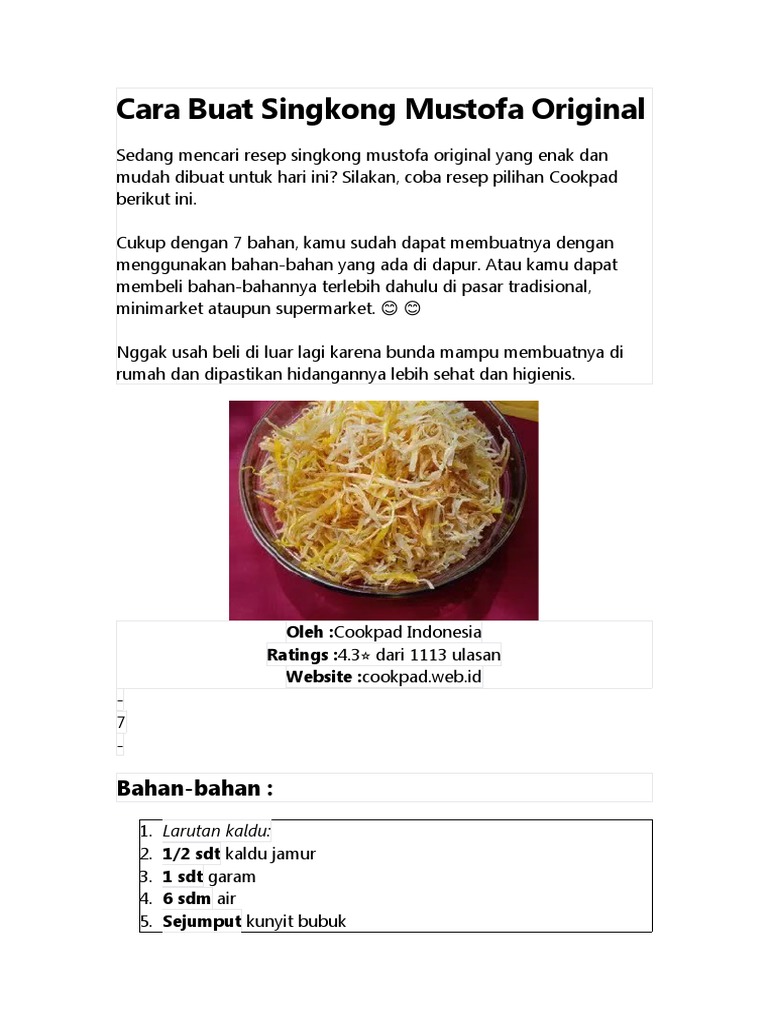 Resep Singkong Mustofa Renyah dan Gurih | PDF