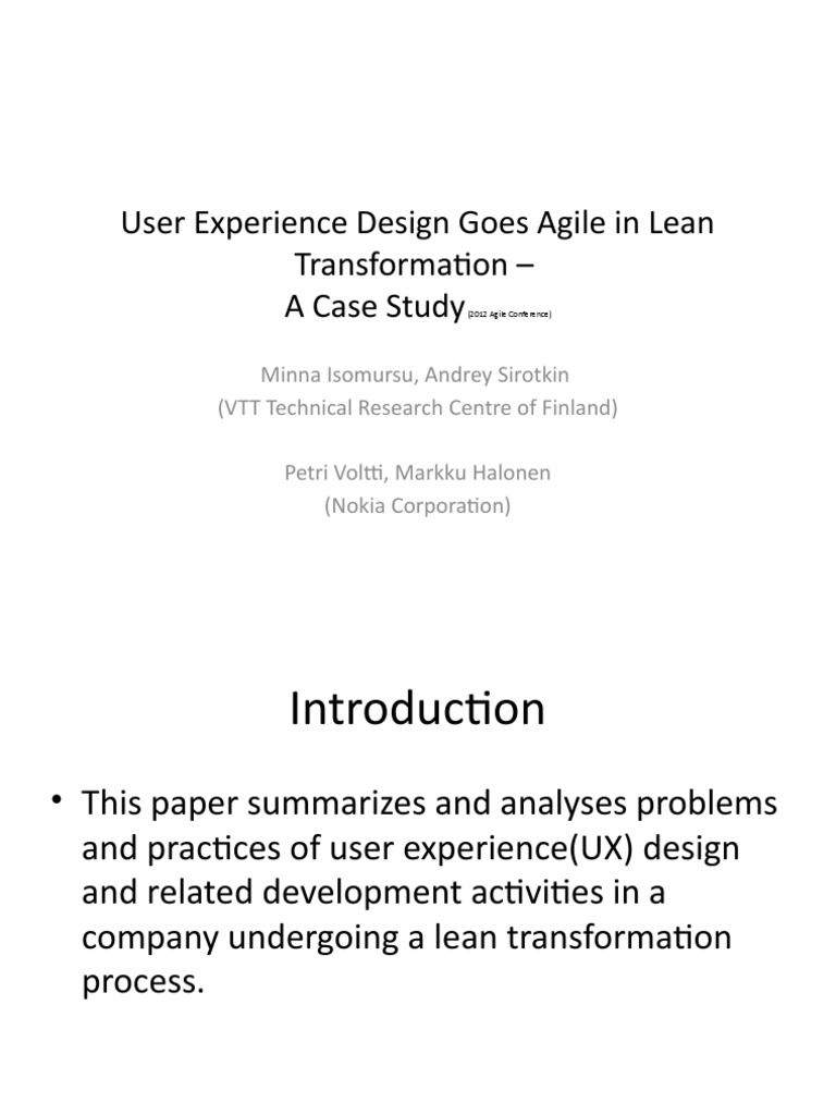 User Experience Design Goes Agile in Lean Transformation | PDF | Agile ...
