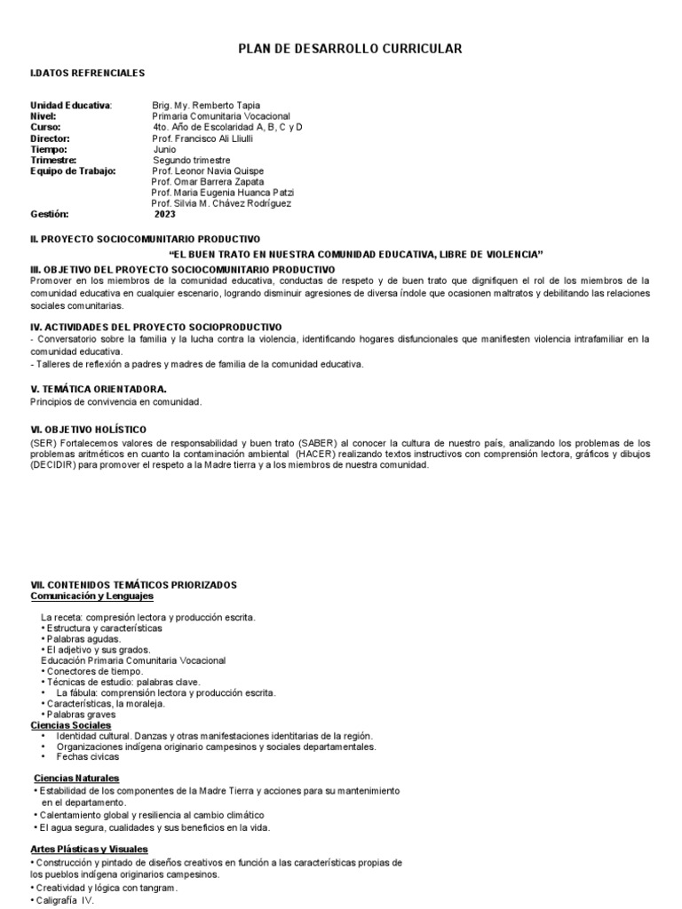 PDC Cuarto - 2023 | PDF | Educación primaria | Plan de estudios