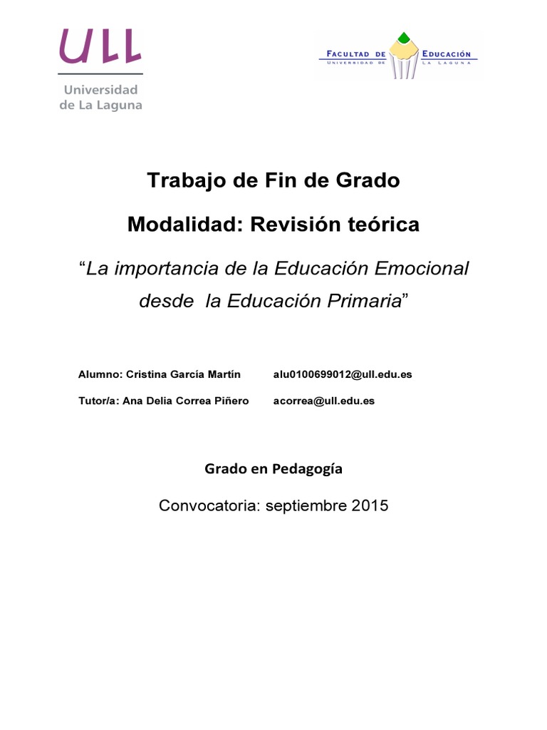 La Importancia De La Educacion Emocional Desde La Educacion Primaria Pdf
