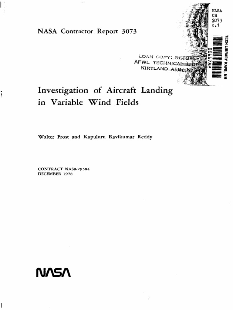 Investigation of Aircraft Landing in Variable Wind Fields: Nasa ...