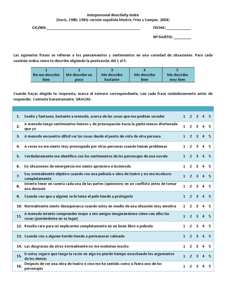Índice de Reactividad Interpersonal | PDF