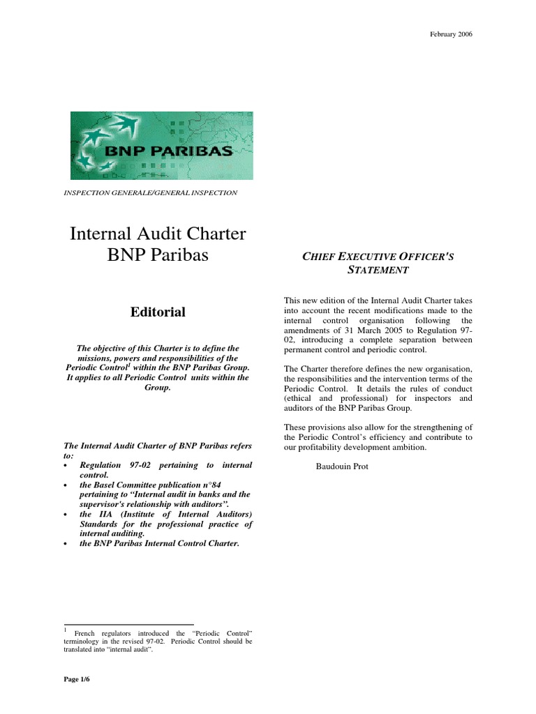 BNP Paribas Internal Audit Charter | PDF | Finance & Money Management
