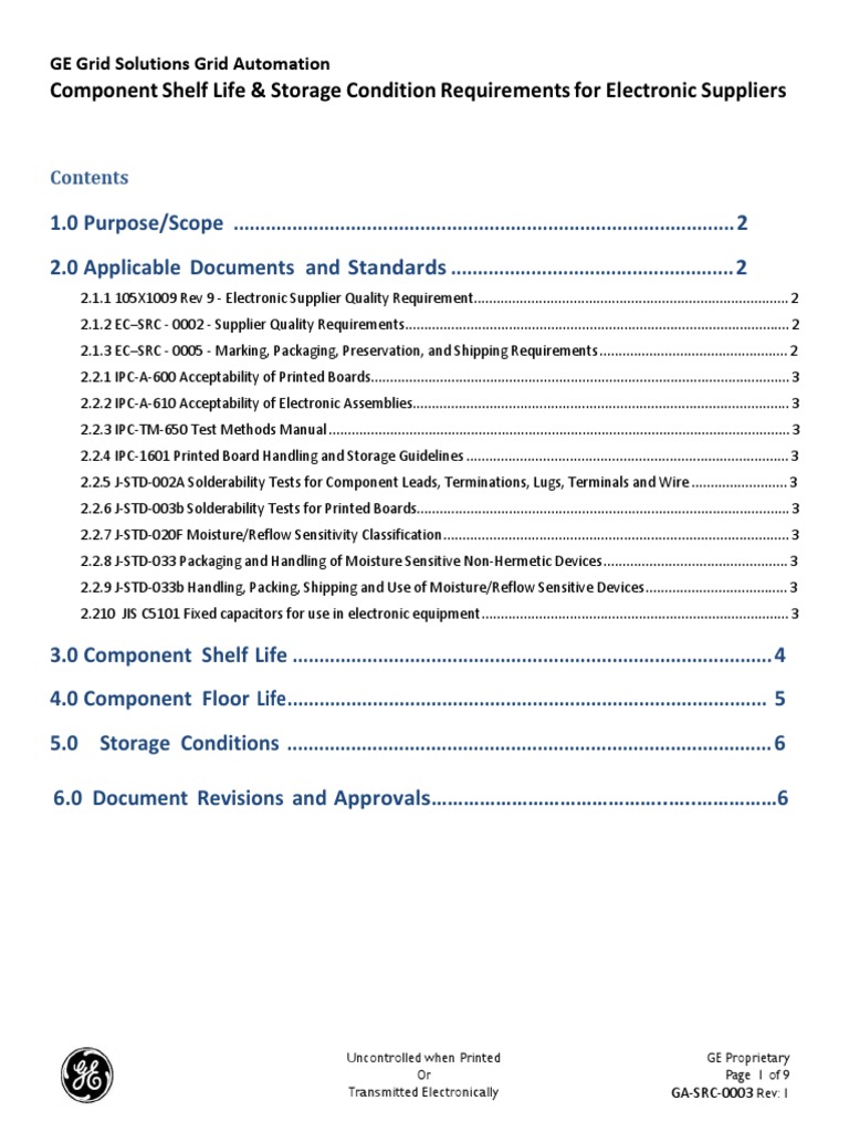 GA-SRC-0003 Component Shelf Life and Storage (Rev 1) | PDF