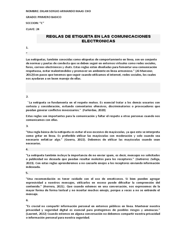 Reglas de Etiqueta en Las Comunicaciones Electronica | PDF | Etiqueta ...