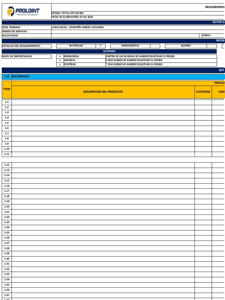 FORMATO DE RQ Rev.01 | PDF
