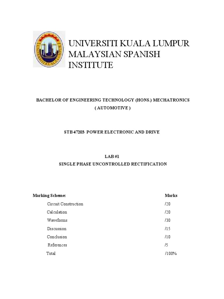 Lab1 - Single Phase Uncontrolled Rectifier | PDF | Rectifier | Root Mean Square