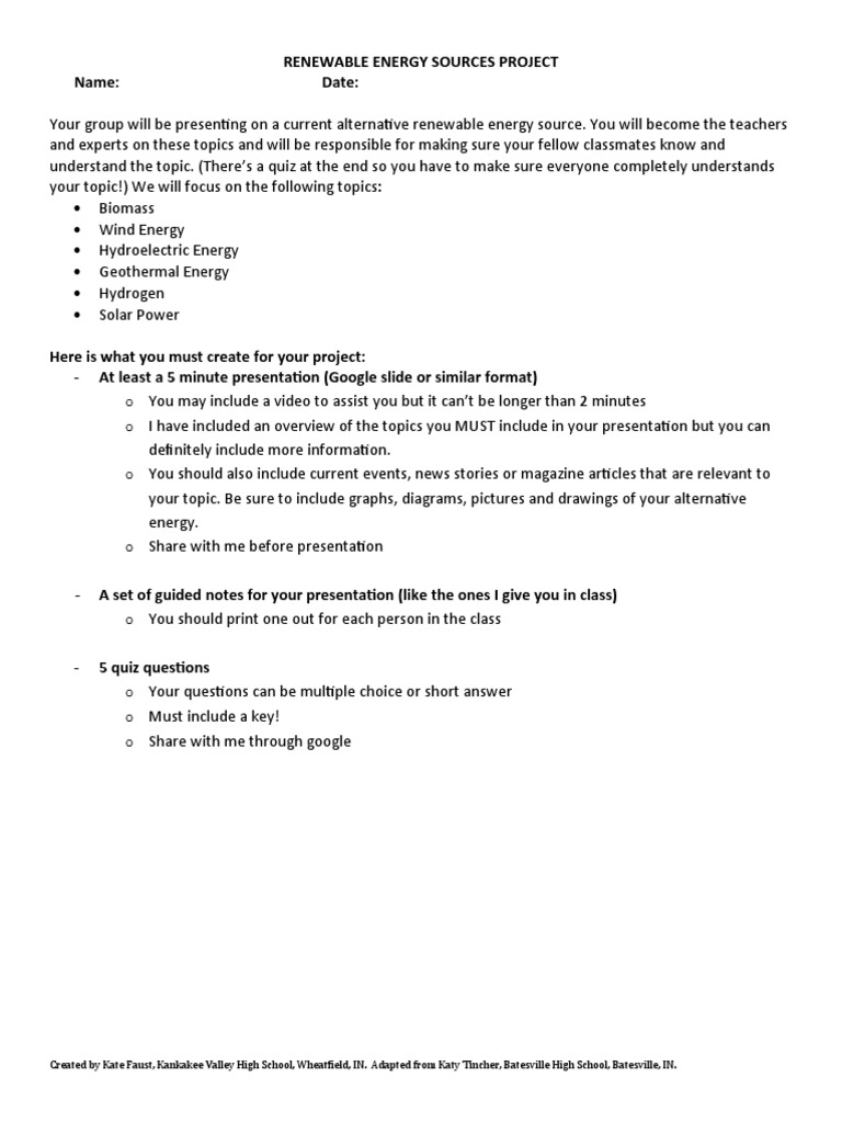 Alternative Energy Resources Research Project 1 | PDF
