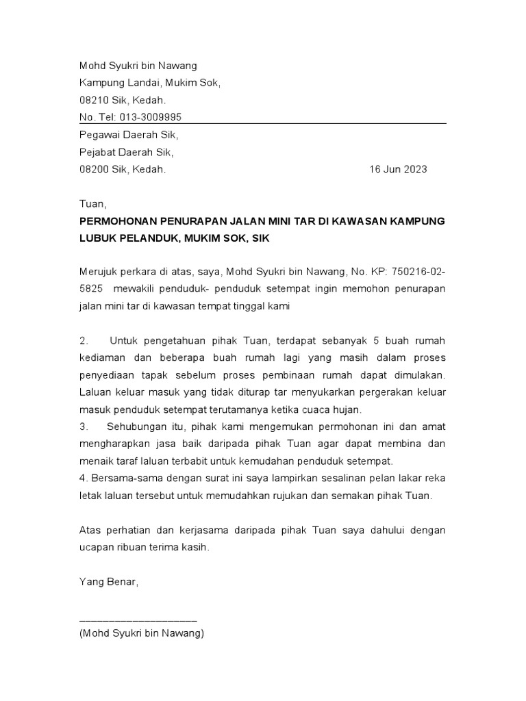 Surat Permohonan Turap Jalan | PDF