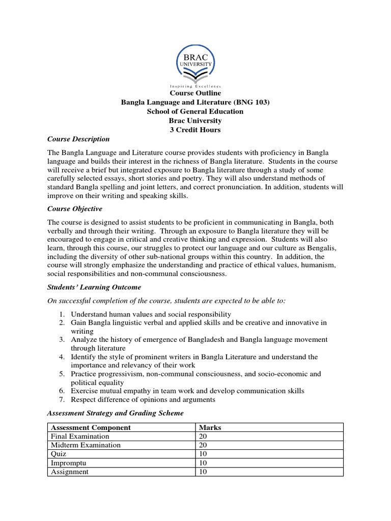 BNG103 - Bangla Language and Literature | PDF | Career & Growth | Language Arts & Discipline