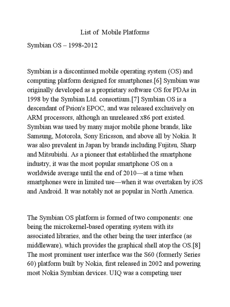 List of Mobile Platforms | PDF | Android (Operating System) | Windows Phone