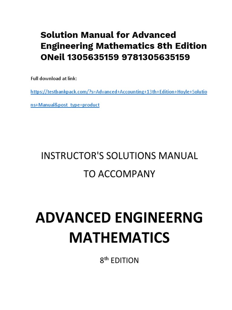 Advanced Engineering Mathematics 8th Edition ONeil Solutions Manual 1 ...