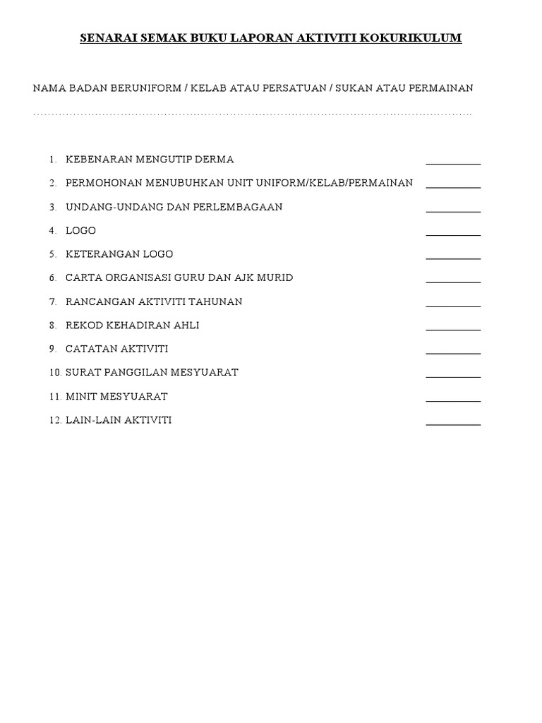 Senarai Semak Buku Laporan Aktiviti Kokurikulum | PDF Senarai Semak Buku Laporan Aktiviti Kokurikulum | PDF