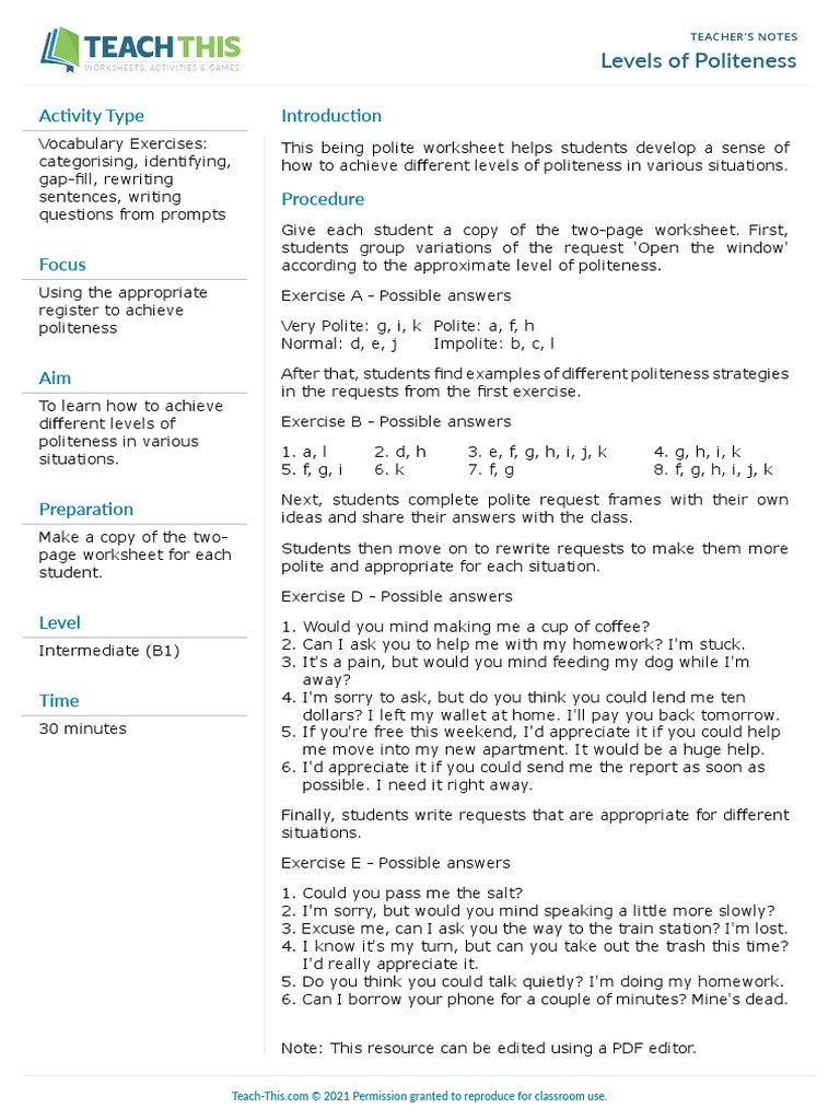 Levels of Politeness | PDF | Linguistics | Human Communication