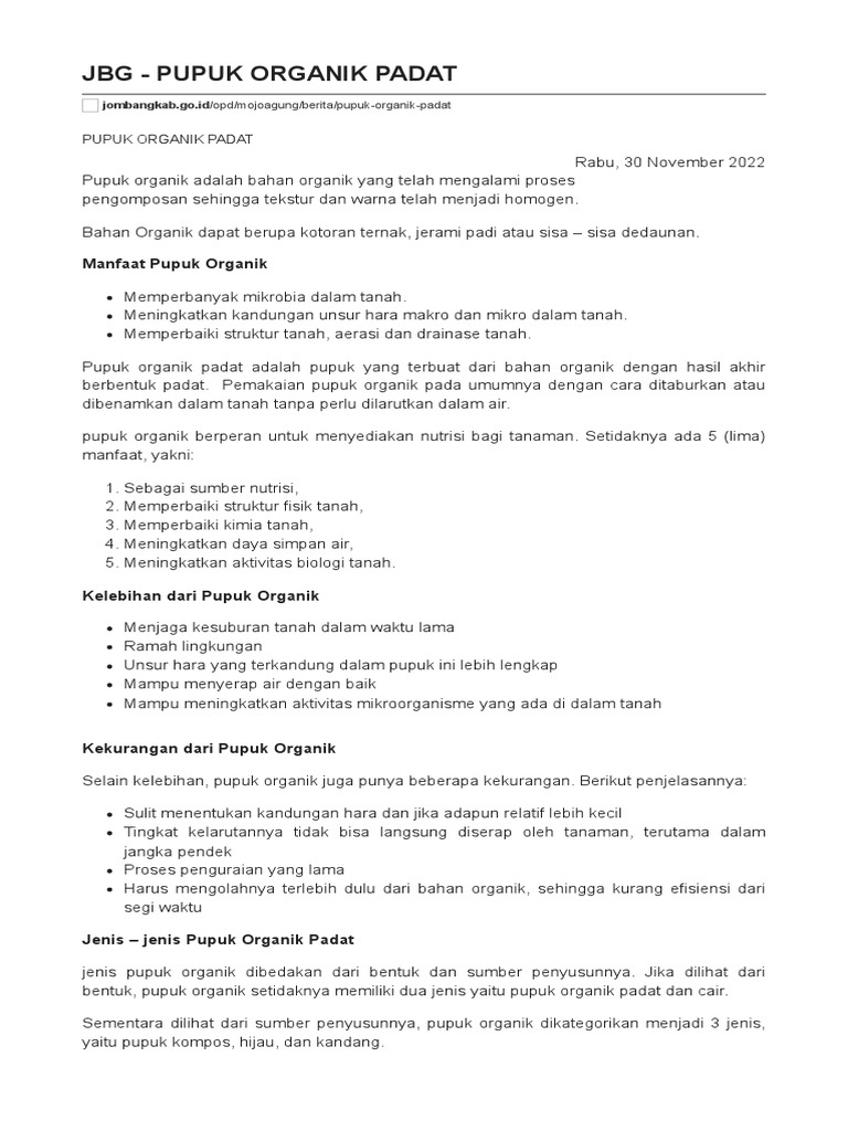 Pupuk Organik Padat dan Cara Pembuatannya | PDF
