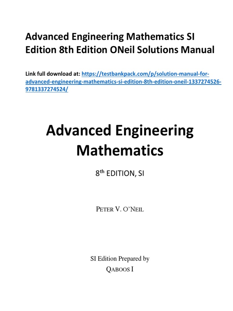 Advanced Engineering Mathematics SI Edition 8th Edition ONeil Solutions ...