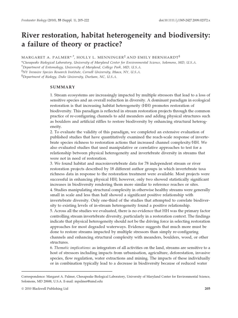 Habitat Heterogeneity and Stream Biodiversity | PDF | Restoration ...