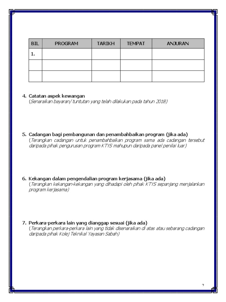 Template 4 - Laporan Tahunan Program Kerjasama KUIM-KTYS DPSM 2 | PDF