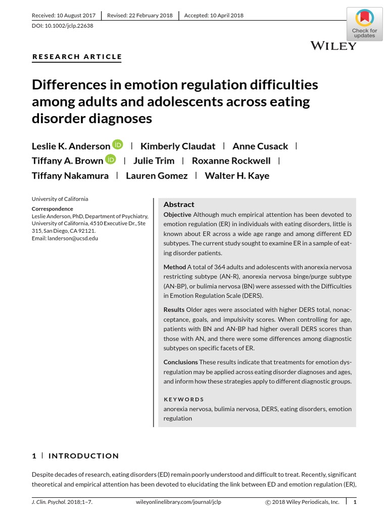 Differences in Emotion Regulation Difficulties | PDF | Mental Disorder ...