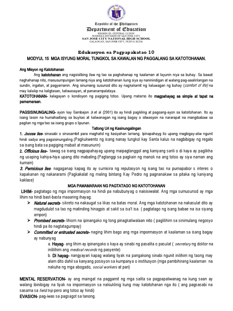 Q4 EsP10 LAS Lesson 3 | PDF